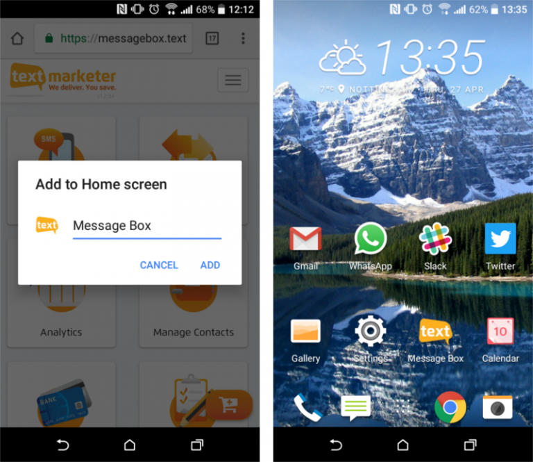 An app like experience for Message Box | Textmarketer