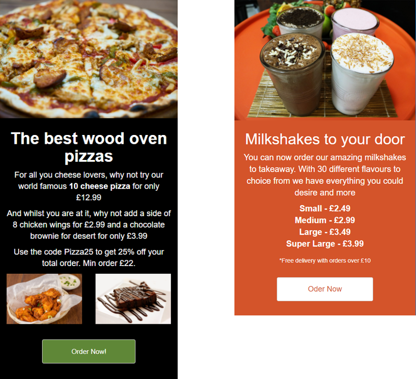 Example SMS Web Pages for food outlets | Textmarketer