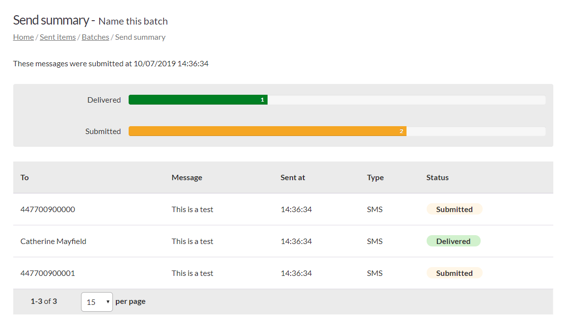 Reviewing Sent Items in Echo - Esendex Support
