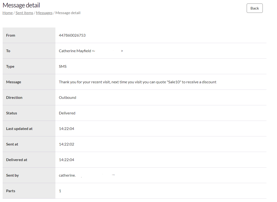 Reviewing Sent Items in Echo - Esendex Support